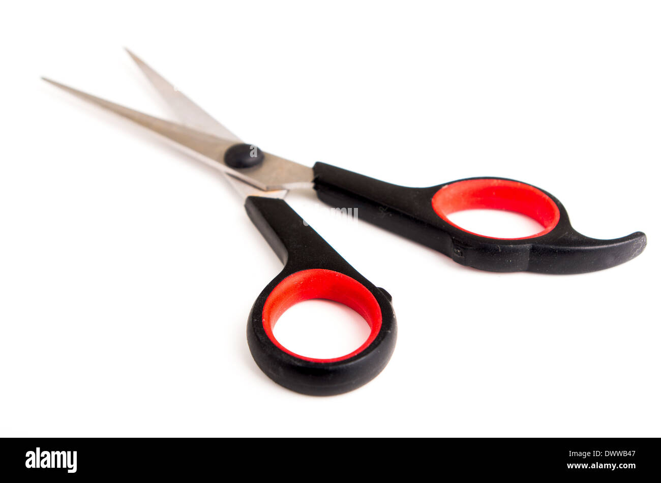 new scissors with black and red plastic handles, isolated Stock Photo ...