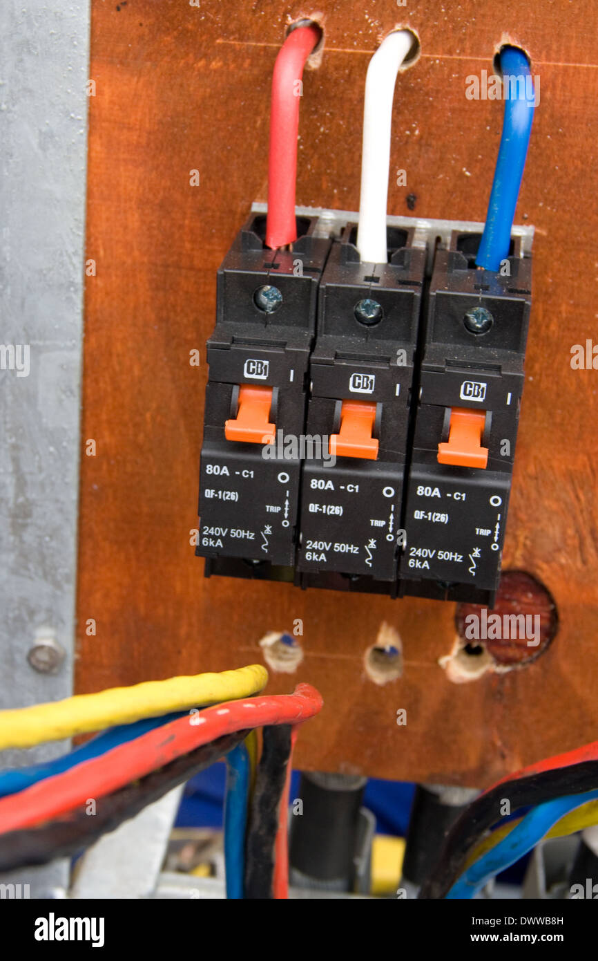 Electric switches on a new digital switch board installed in a ...
