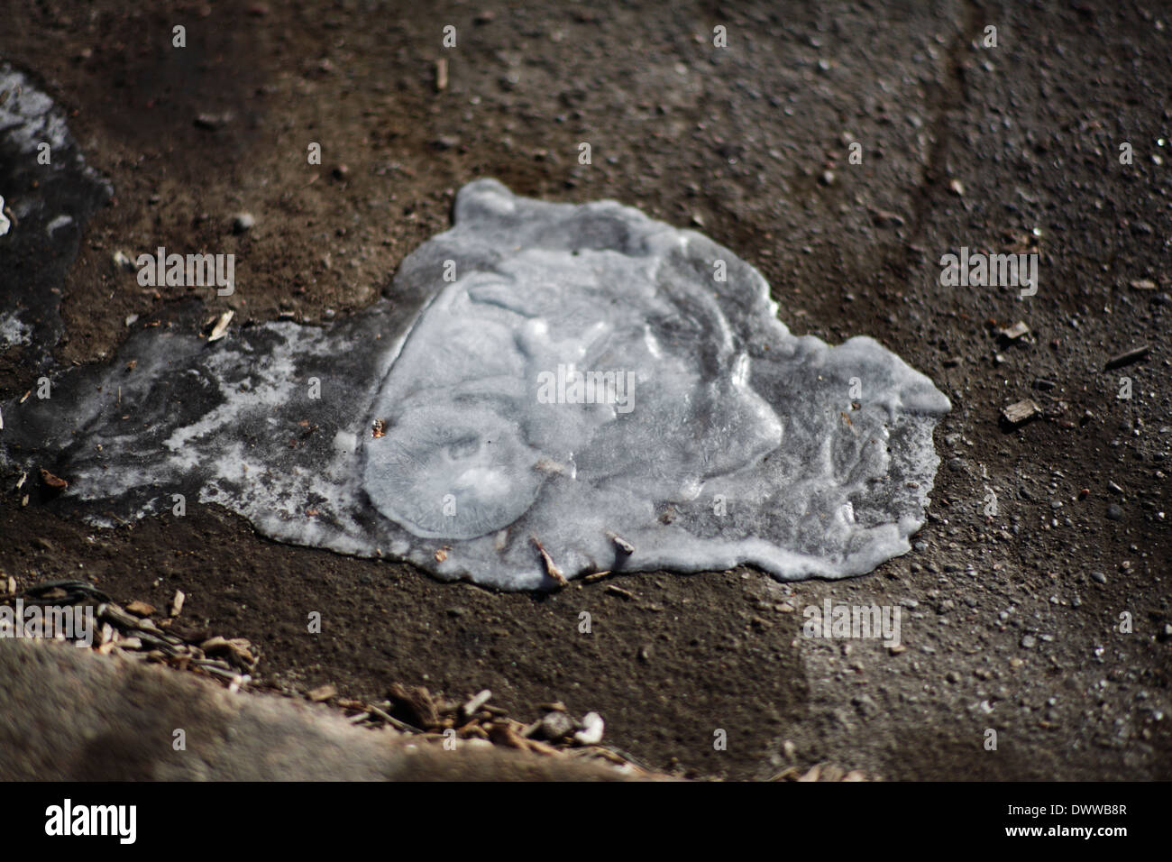 Small patch of ice on pavement Stock Photo - Alamy