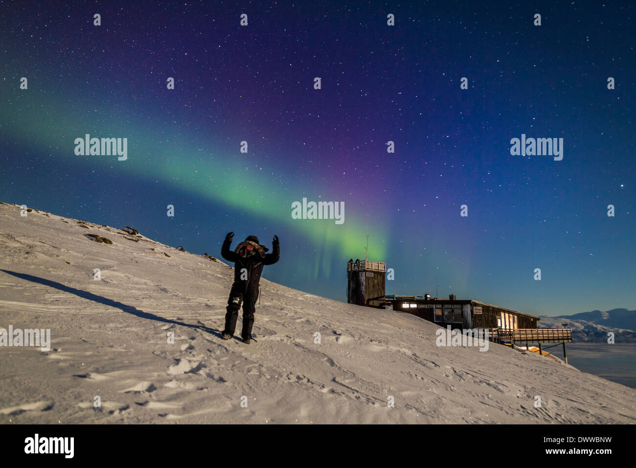 Aurora Borealis or Northern Lights at The Abisko Sky Station, Abisko, Lapland, Sweden. Cold ...