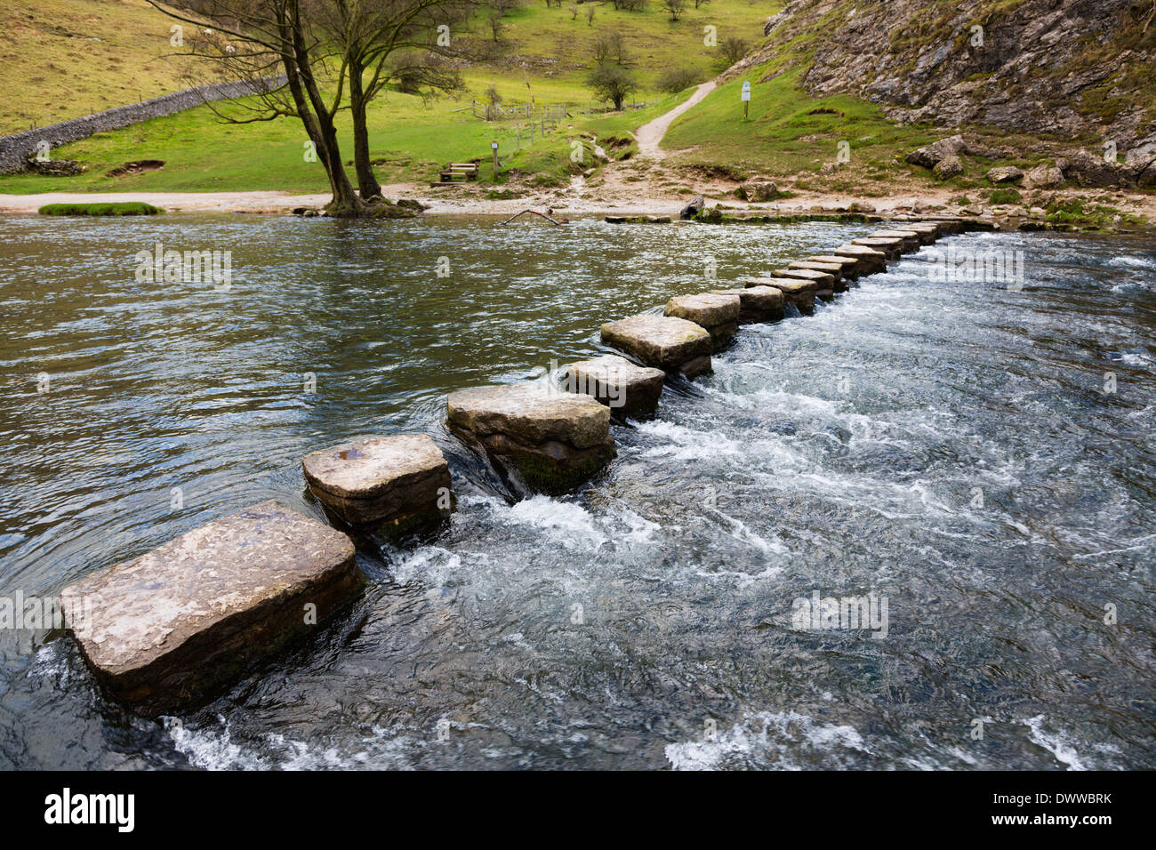 Stepping stones over the River Dove, Dove Dale, Peak District ...