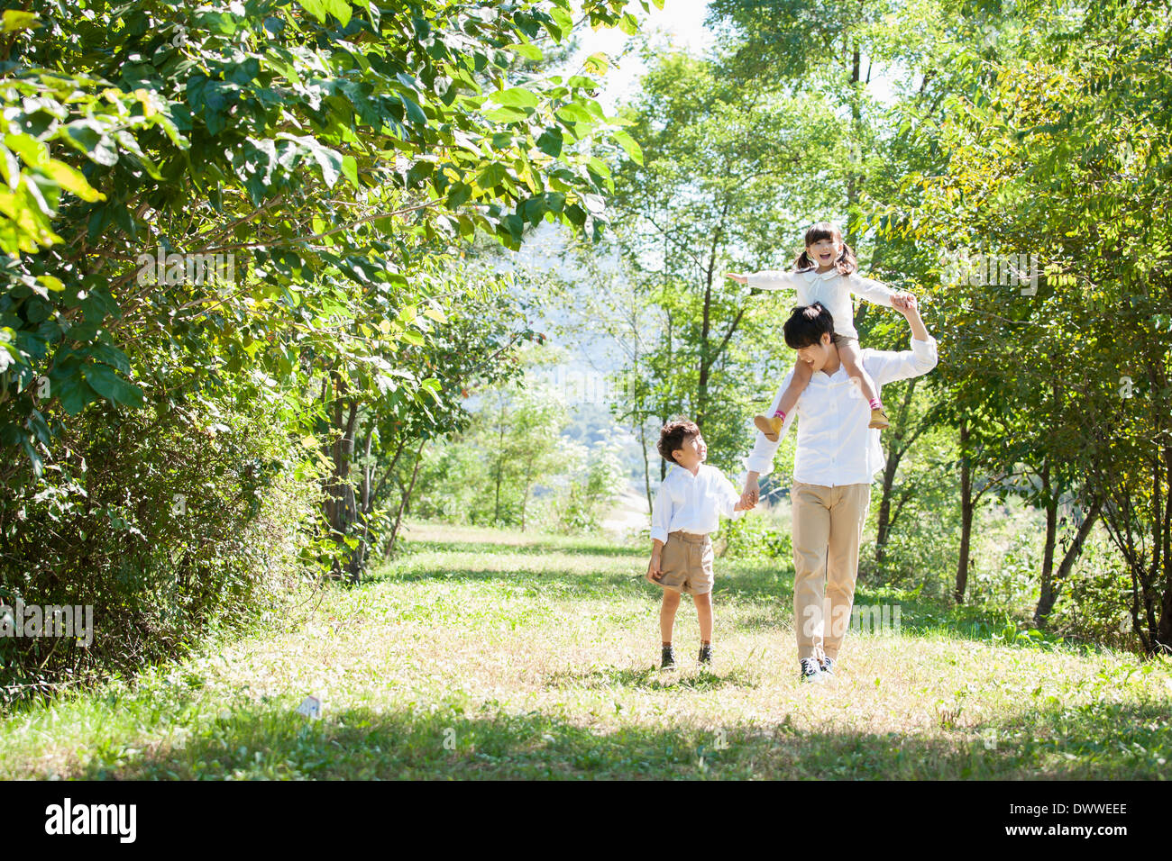 a father and kids having a walk in the nature Stock Photo - Alamy