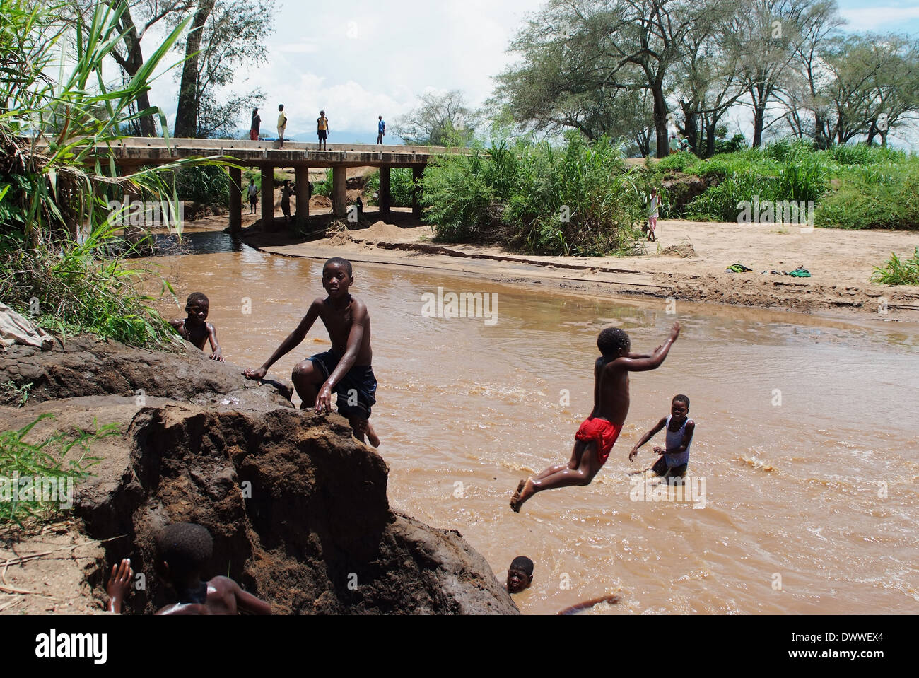 Children swimming in river,Malawi Stock Photo - Alamy