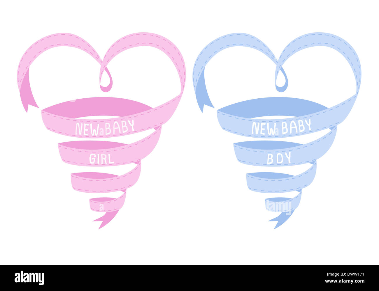new baby boy and girl, heart shaped ribbons, vector set for baby shower ...
