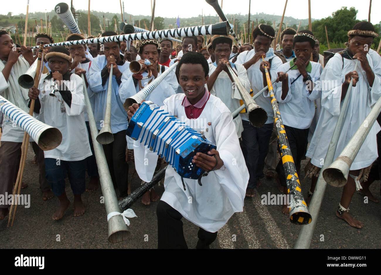 Members of the Shembe faith (Nazareth Baptist Church), a religious ...