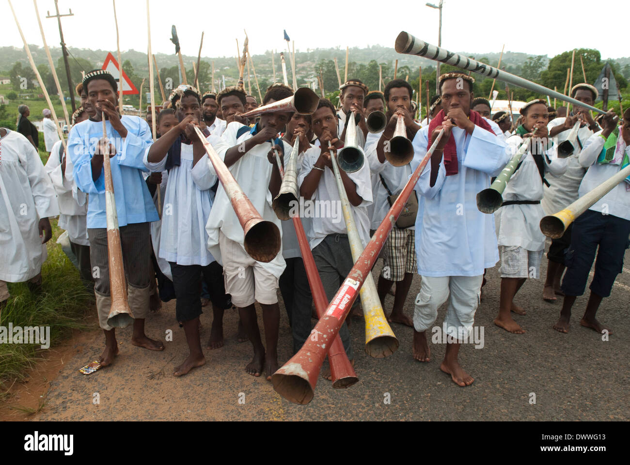 Members of the Shembe faith (Nazareth Baptist Church), a religious ...