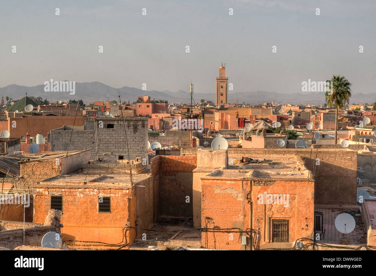 Marrakech Medina Rooftops with Atlas Mountains in background Stock ...