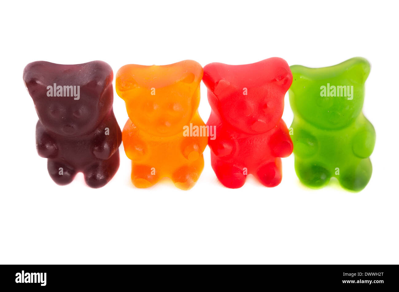 Row of colorful gummy bears on isolated white background Stock Photo ...