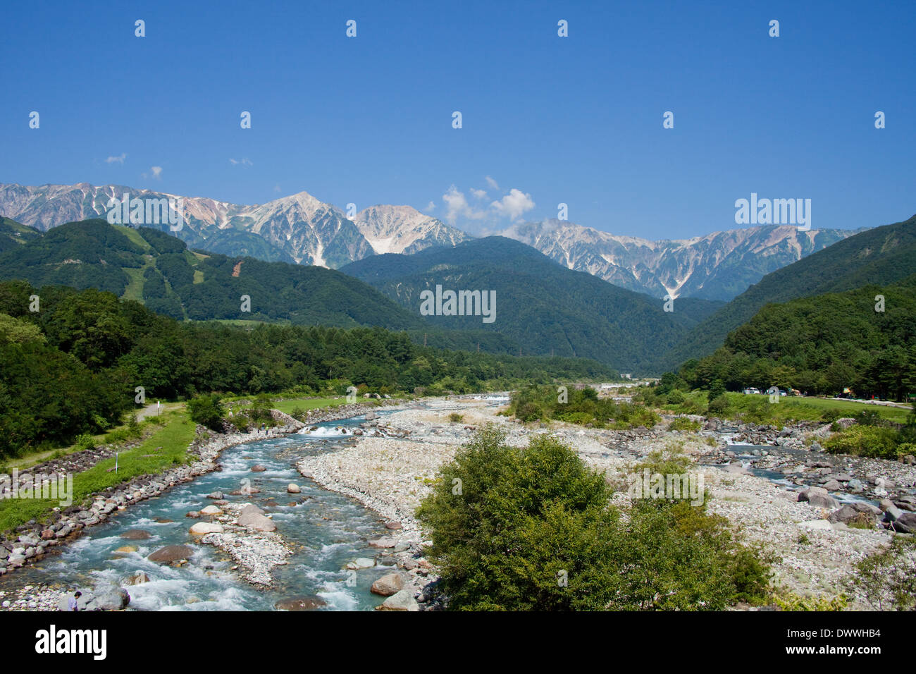 Japanese Northern Alps and river, Nagano Prefecture, Japan Stock Photo ...