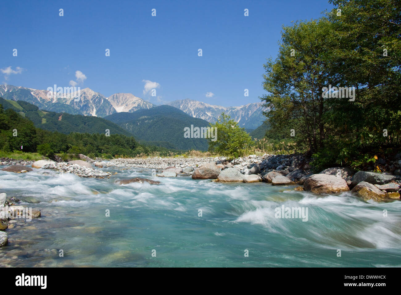 Japanese Northern Alps and river, Nagano Prefecture, Japan Stock Photo ...
