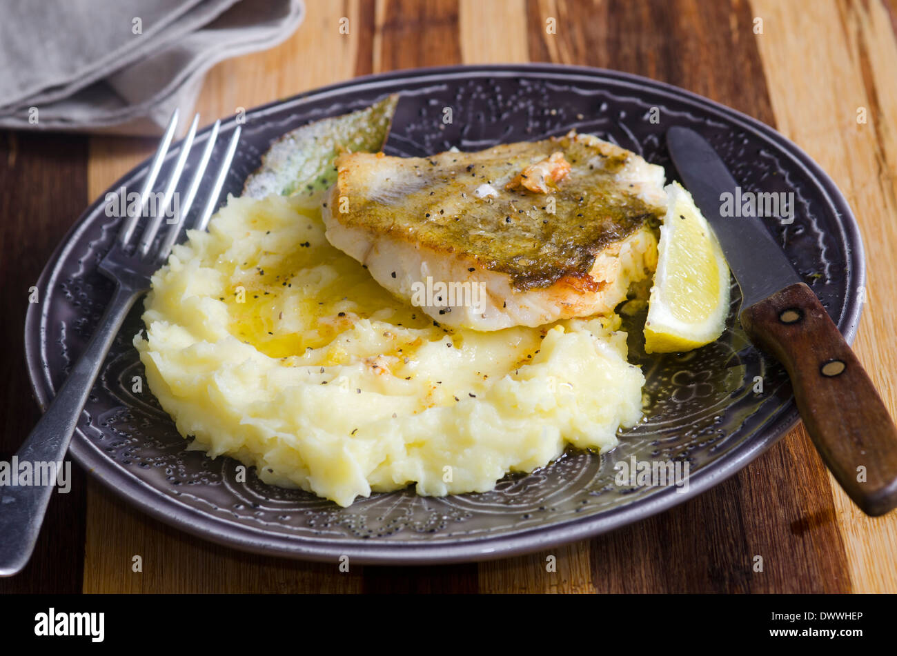 Fish with mash Stock Photo - Alamy
