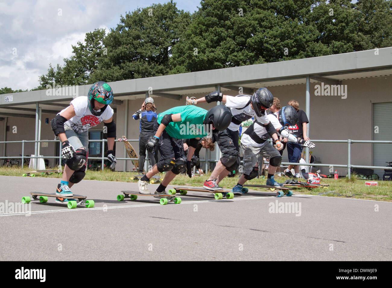Start of a downhill skateboard race at Redbridge Cycle Circuit Stock ...