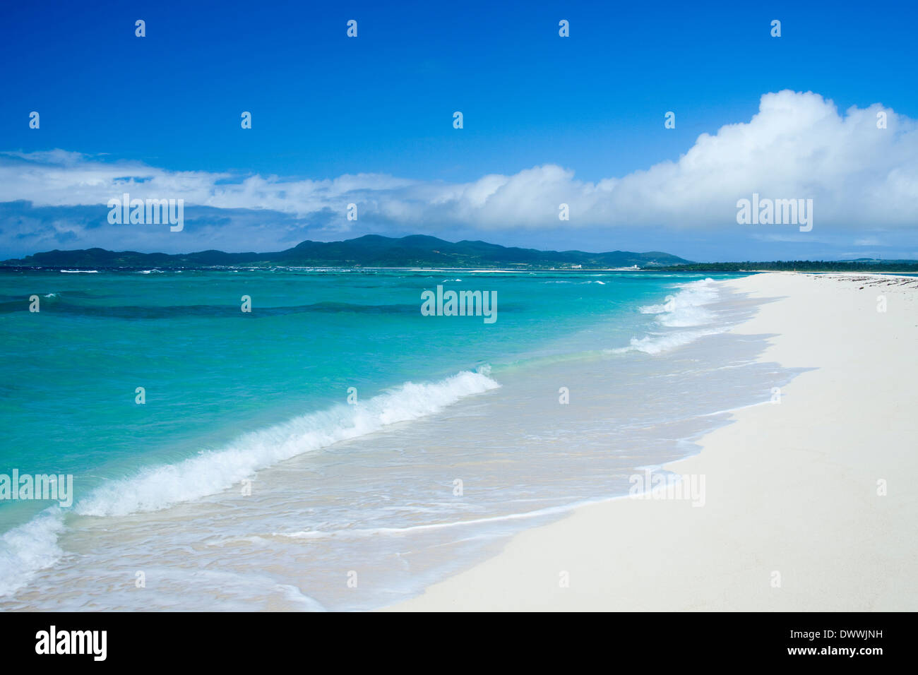 Blue ocean and white sand beach, Okinawa Prefecture, Japan Stock Photo ...