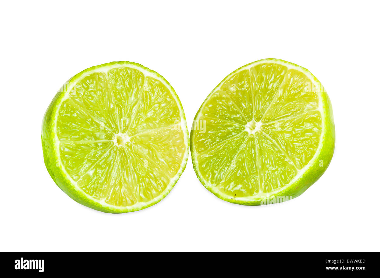 Halves of lime fruit isolated on white background with clipping path ...