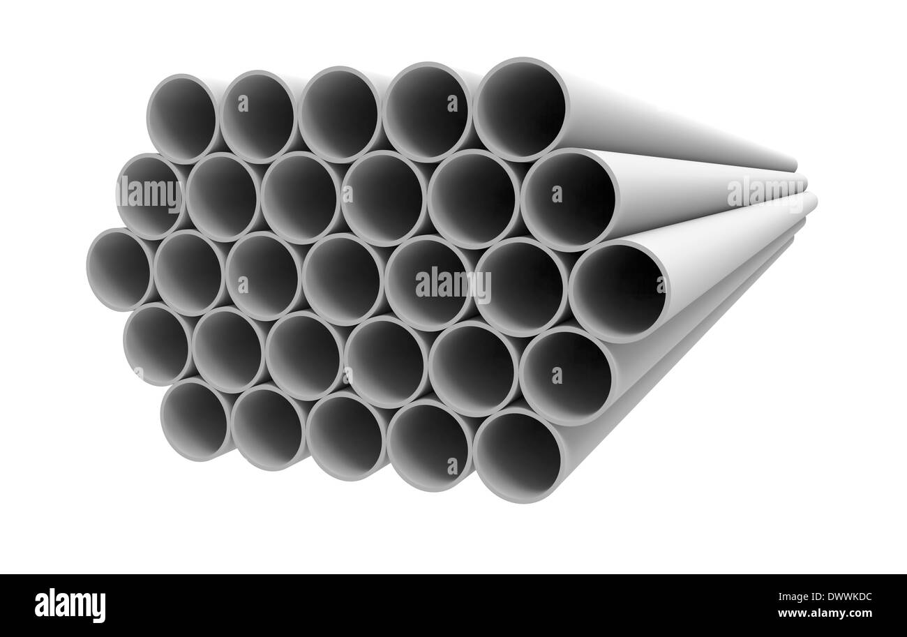 Stack of iron tubes isolated on white 3d render Stock Photo - Alamy