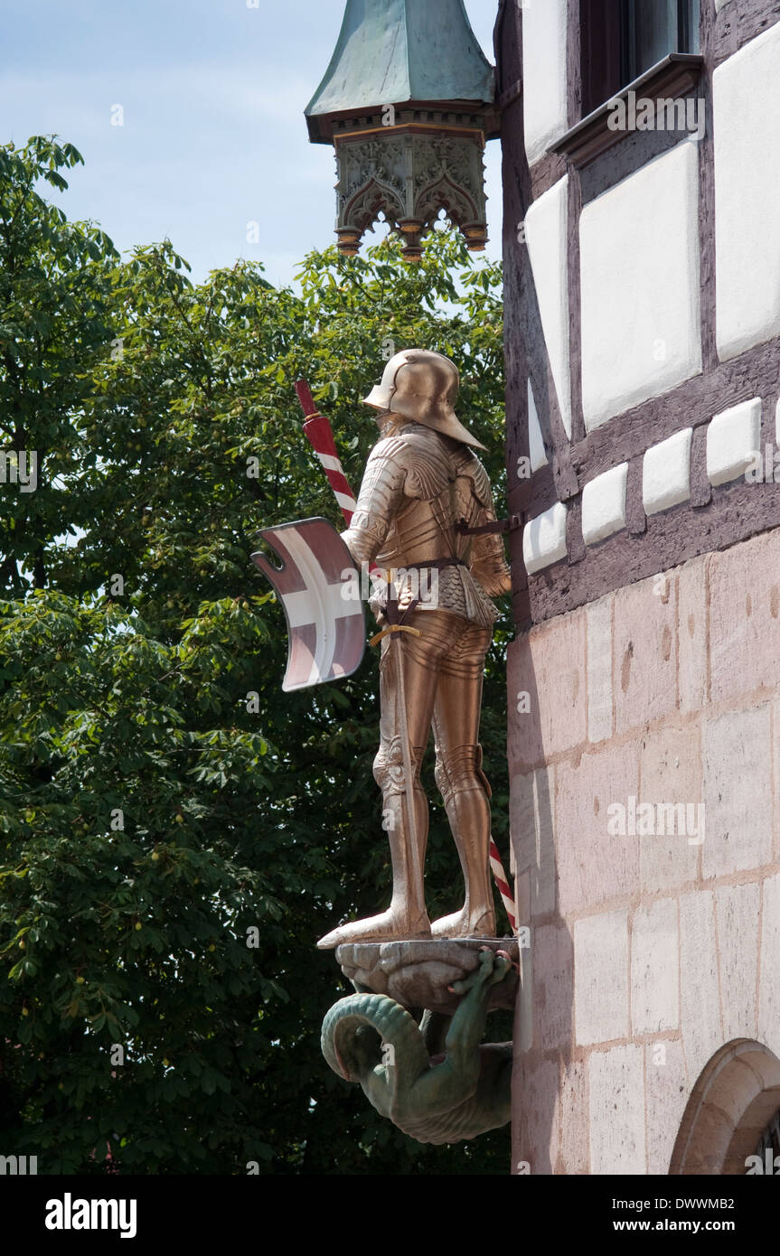 Germany, Bavaria, Nuremberg, Saint George Defeating Dragon Sculpture on ...