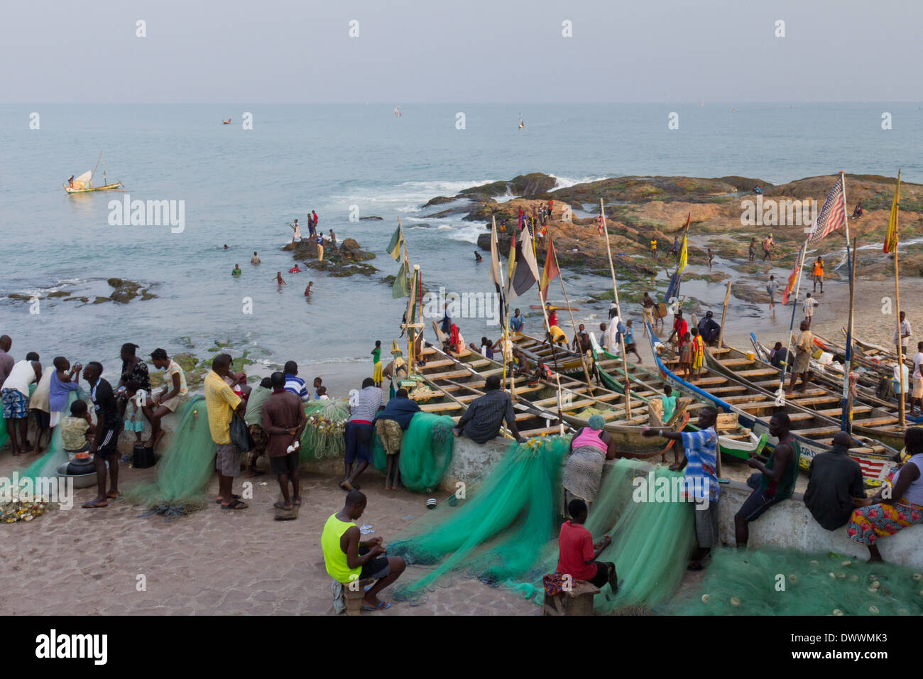 Fishing Boats in Harbour in Cape Coast, Ghana Stock Photo - Alamy