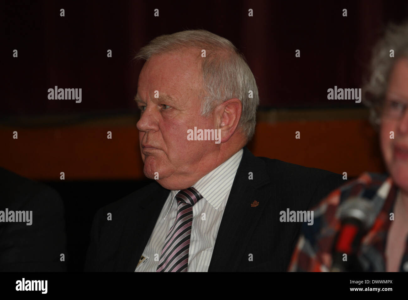 Belfast,UK 13 march 2014 Trevor Lunn MLA Alliance party, during the Q&A ...