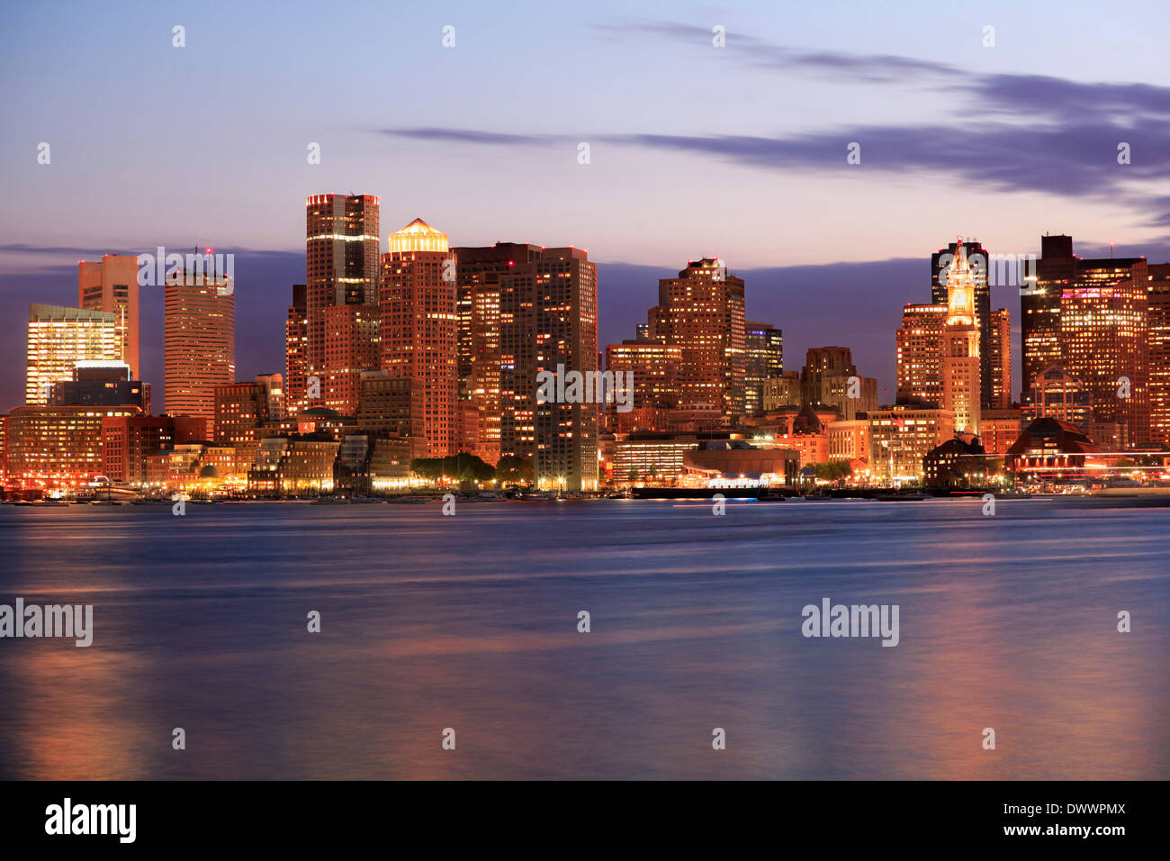 Boston skyline at dusk, Atlantic Ocean Stock Photo - Alamy