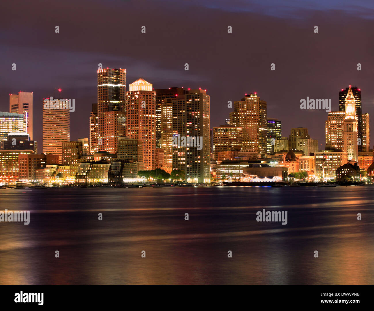 Boston skyline at dusk, Atlantic Ocean Stock Photo - Alamy