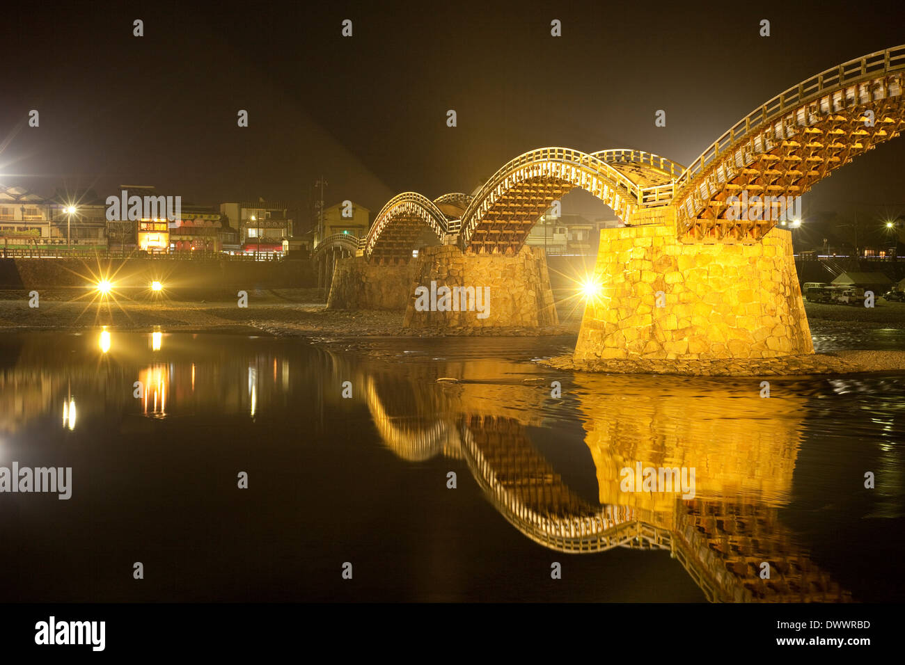 Illuminated Kintai Bridge, Yamaguchi Prefecture, Japan Stock Photo - Alamy