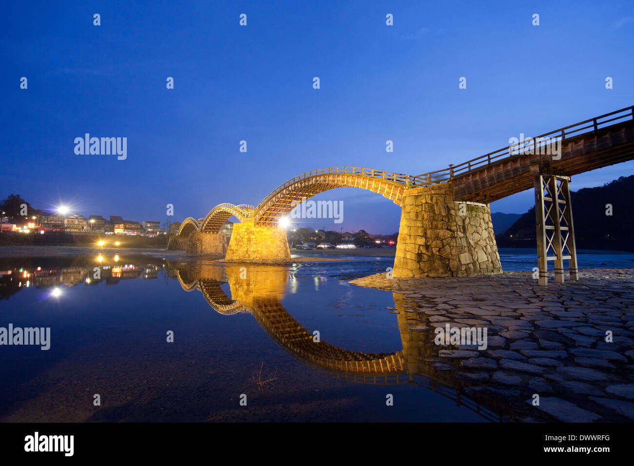 Illuminated Kintai Bridge, Yamaguchi Prefecture, Japan Stock Photo - Alamy