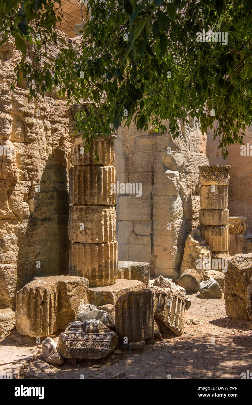 The Roman ruins in the old town of Arles in Provence in the South of ...