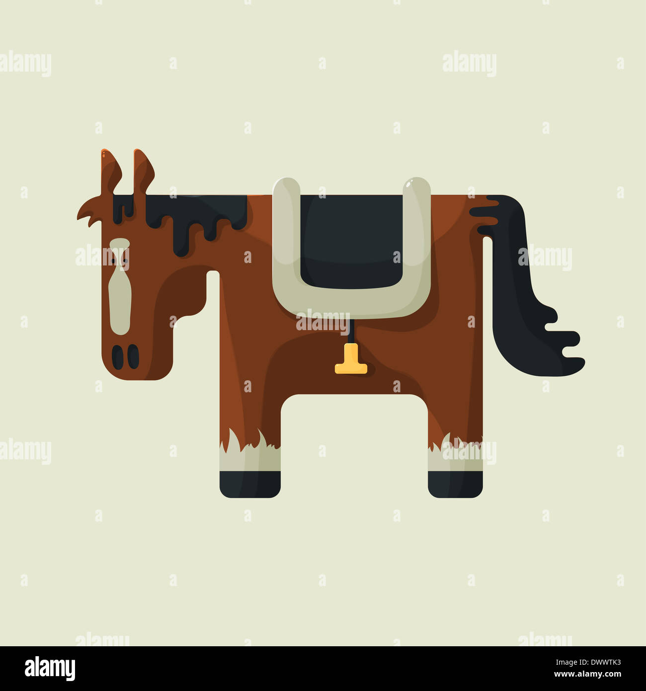 Brown square shape cute horse, standing sideways Stock Photo - Alamy