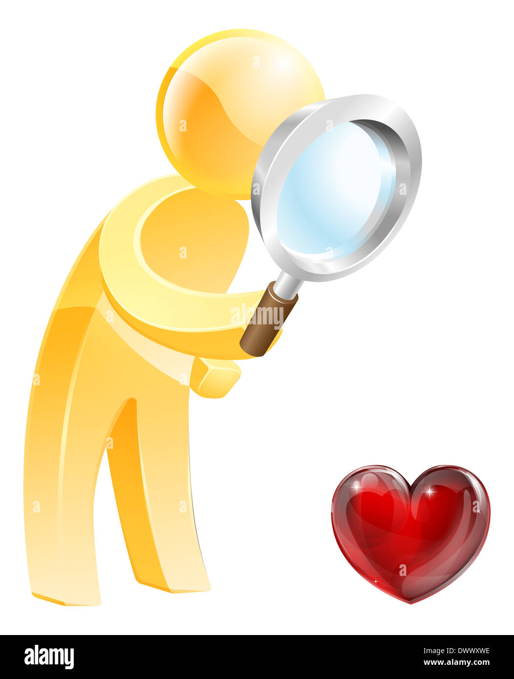 Looking for love concept of a person looking at a heart shaped symbol ...