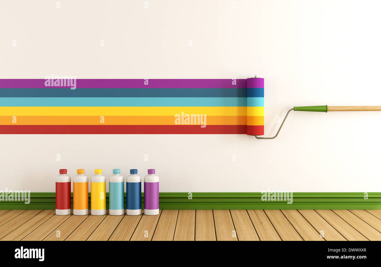 Select color swatch to paint wall in a empty room with samples of ...