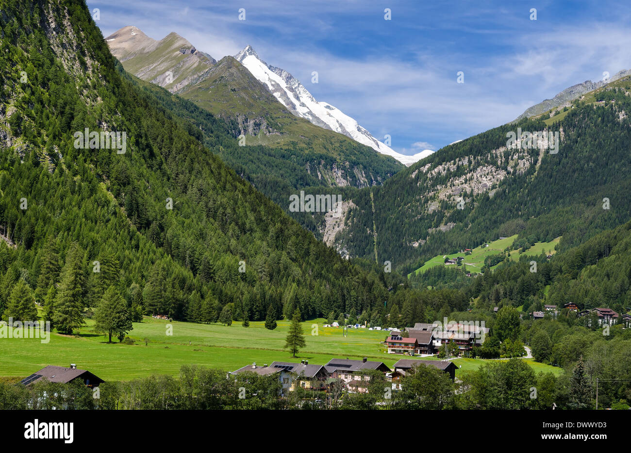 Rural landscape of Heiligenblut, North Tyrol, highest mountain from ...