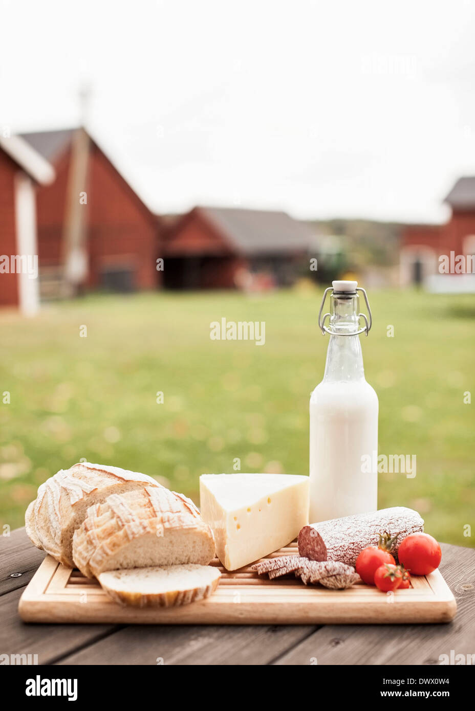 Healthy breakfast on table at farm Stock Photo - Alamy