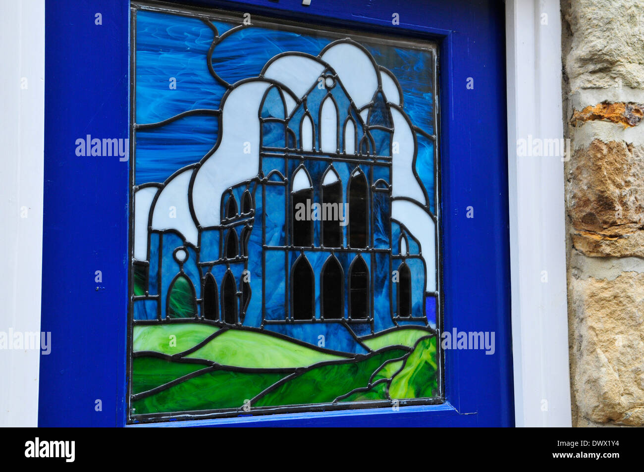 Whitby Abbey Glass Door Window Stock Photo - Alamy