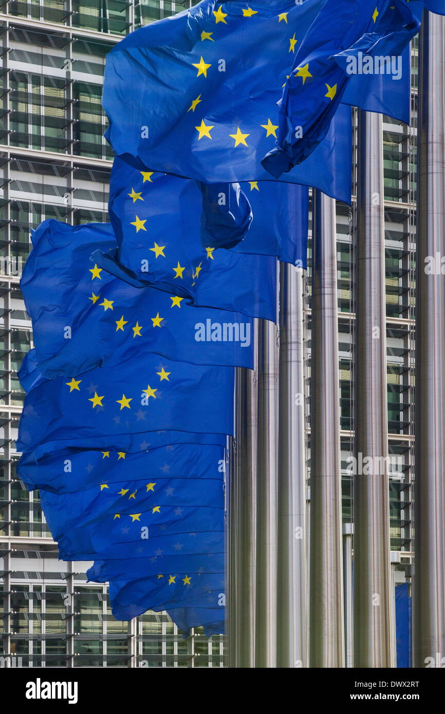 EU european flag flags berlaymont building brussels Stock Photo - Alamy