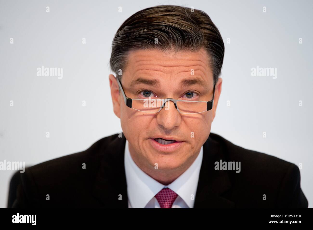 Stuttgart, Germany. 14th Mar, 2014. CFO of Porsche Lutz Meschke speaks ...