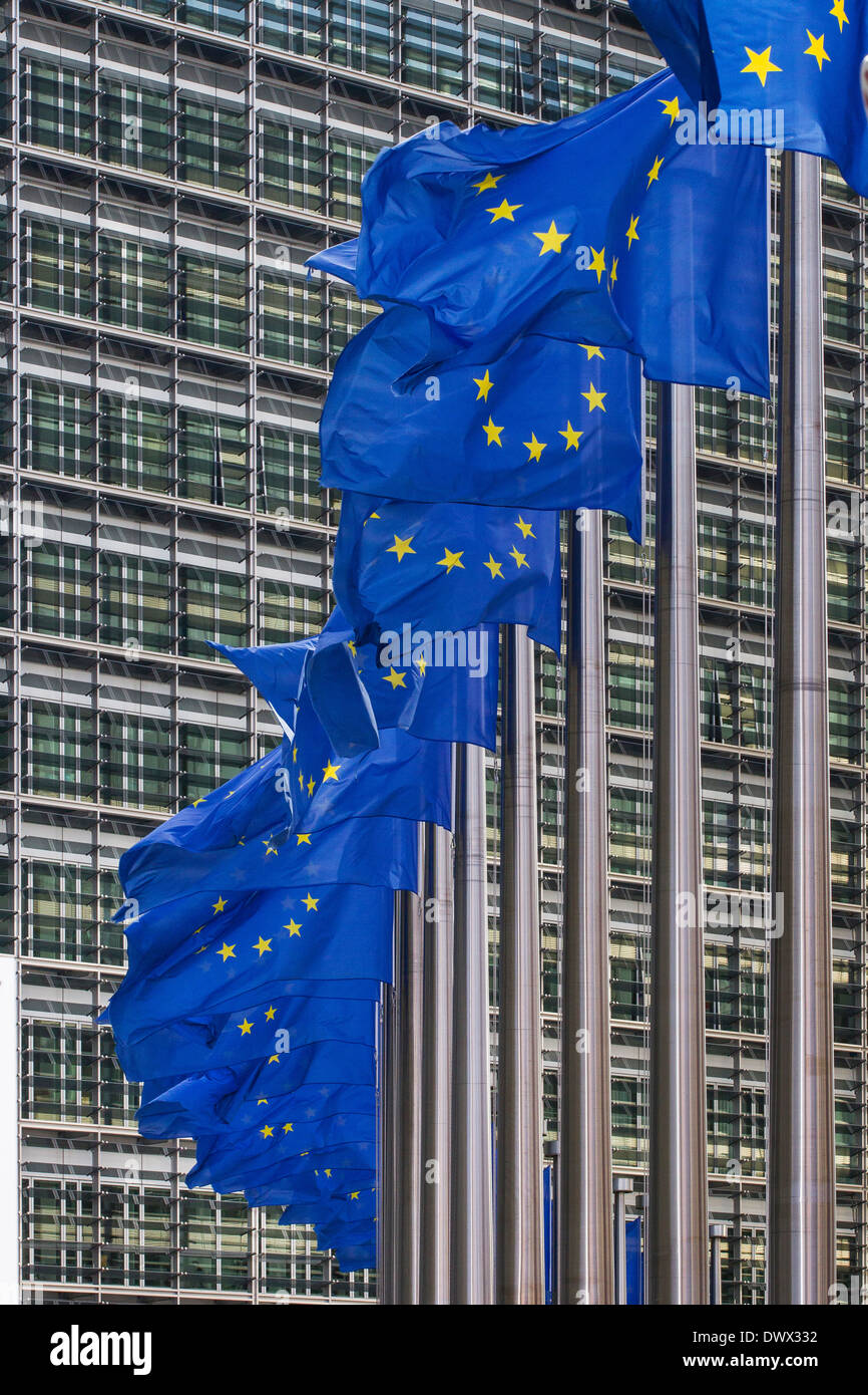 EU european flag flags berlaymont building brussels Stock Photo - Alamy