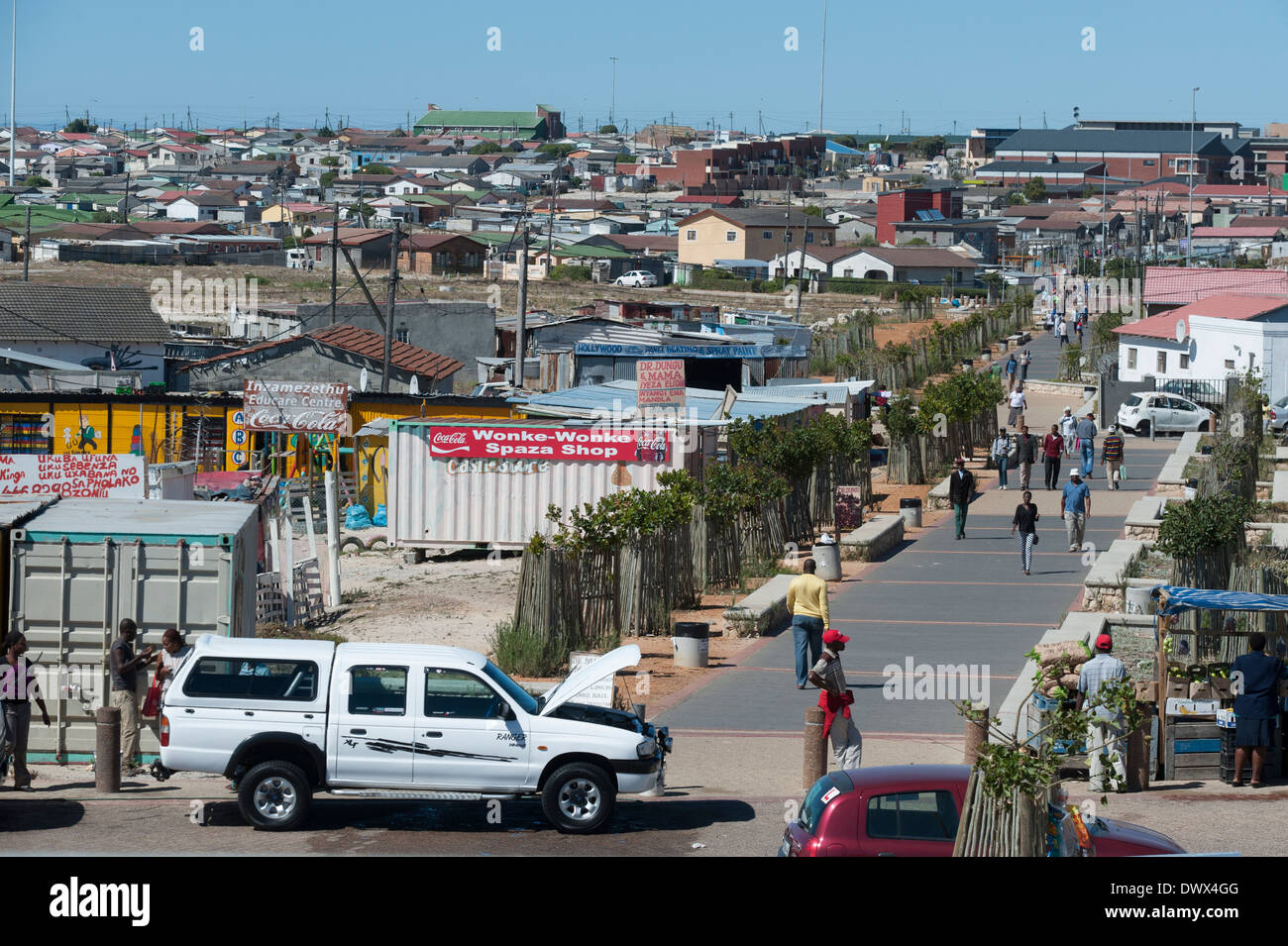 Panoramic view over a street and houses in Khayelitsha, Cape Town ...