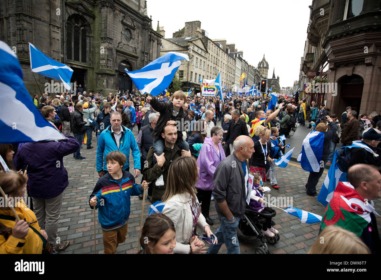 Crowds marching through the streets of Edinburgh during a pro ...