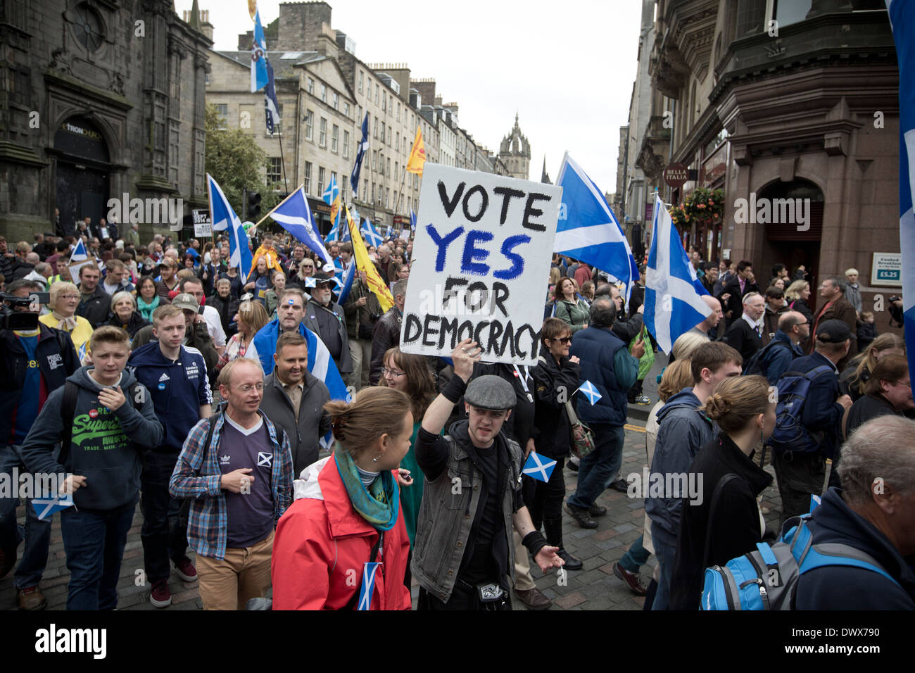 Crowds marching through the streets of Edinburgh during a pro ...