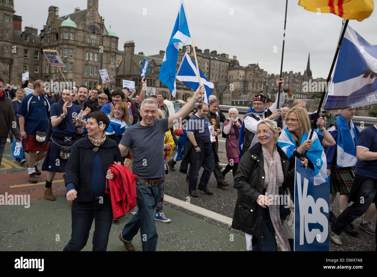 Crowds marching through the streets of Edinburgh during a pro ...