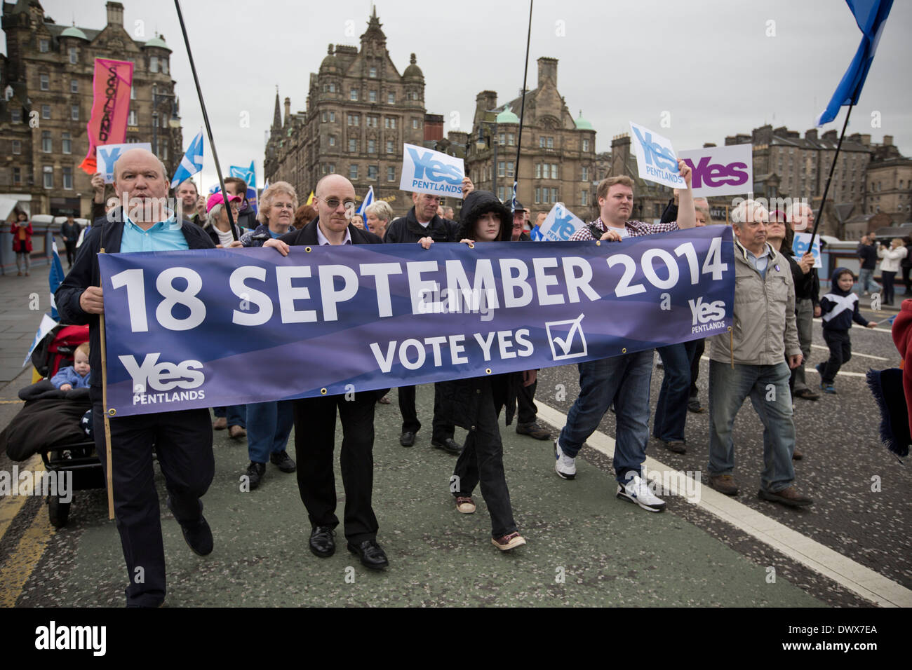 Crowds marching through the streets of Edinburgh during a pro ...
