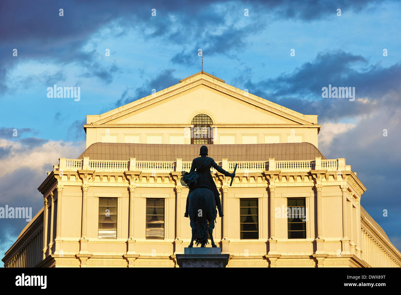 Felipe IV statue facing the Teatro Real, opera house at Plaza de ...