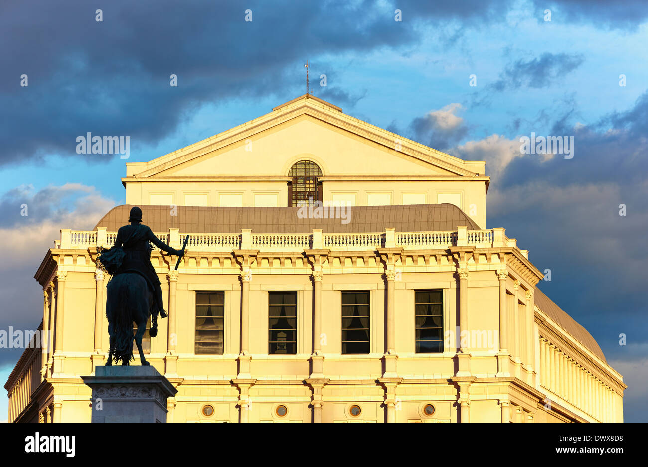 Felipe IV statue facing the Teatro Real, opera house at Plaza de ...