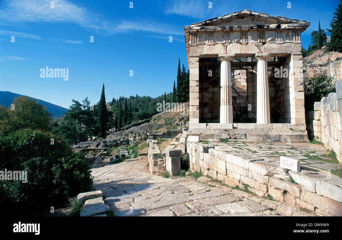 Greek Art. Greece. Delphi. The Athenian Treasury. Built in Parian ...