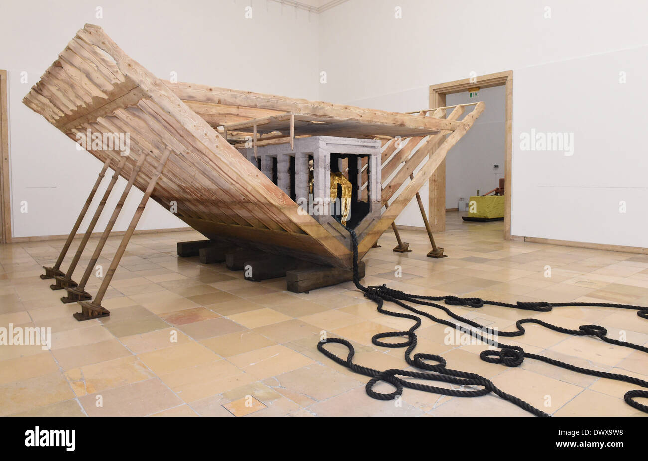 The artwork "Boat of Ra" 2014 by US artist Matthew Barney is on display ...