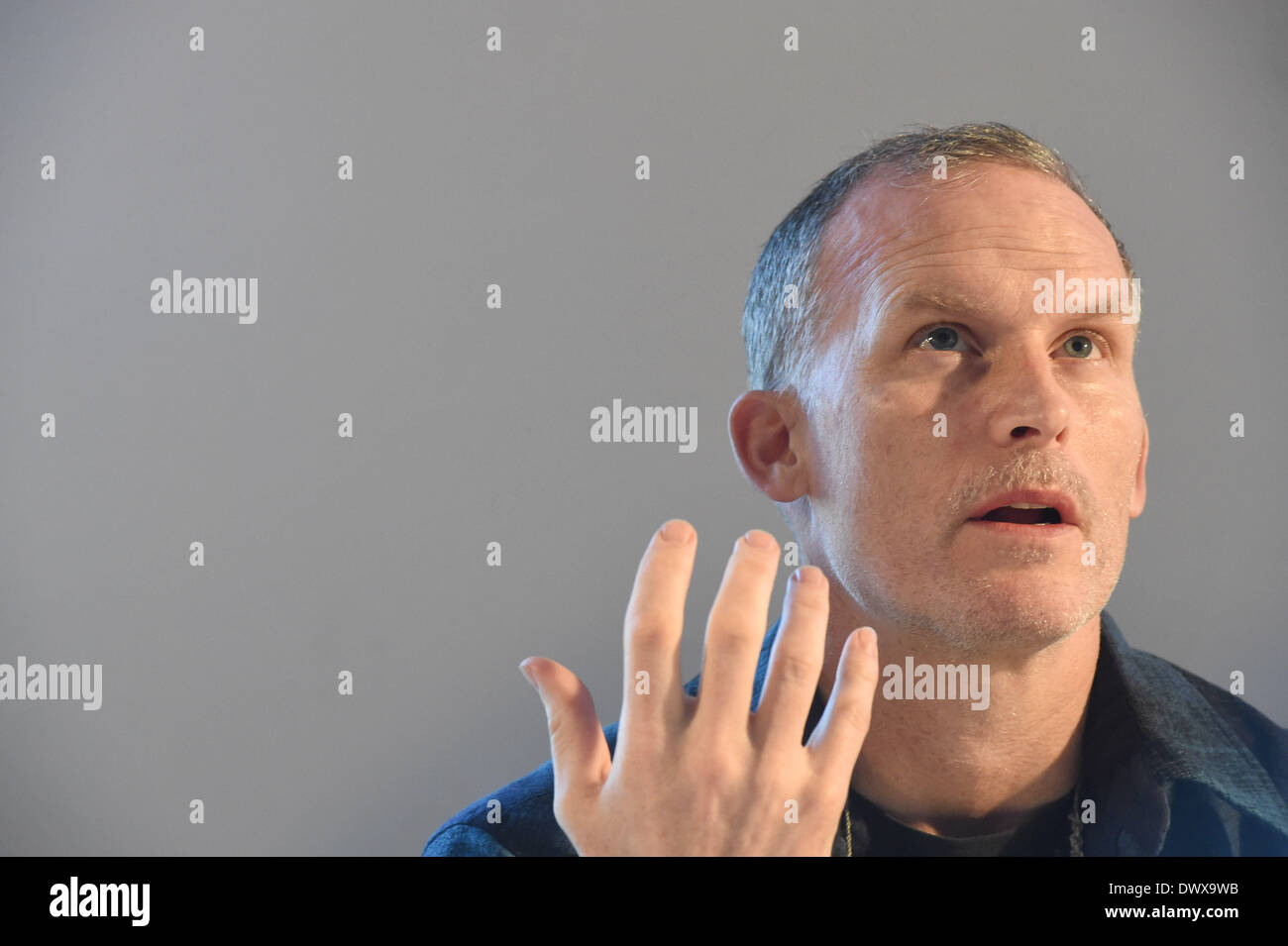 US American artist Matthew Barney speaks during a press conference ...