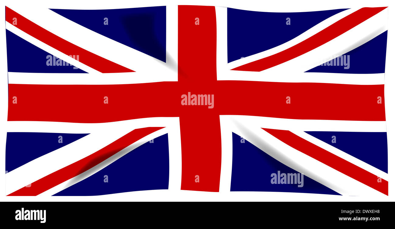 The British Union Jack flag fluttering against a white background Stock ...