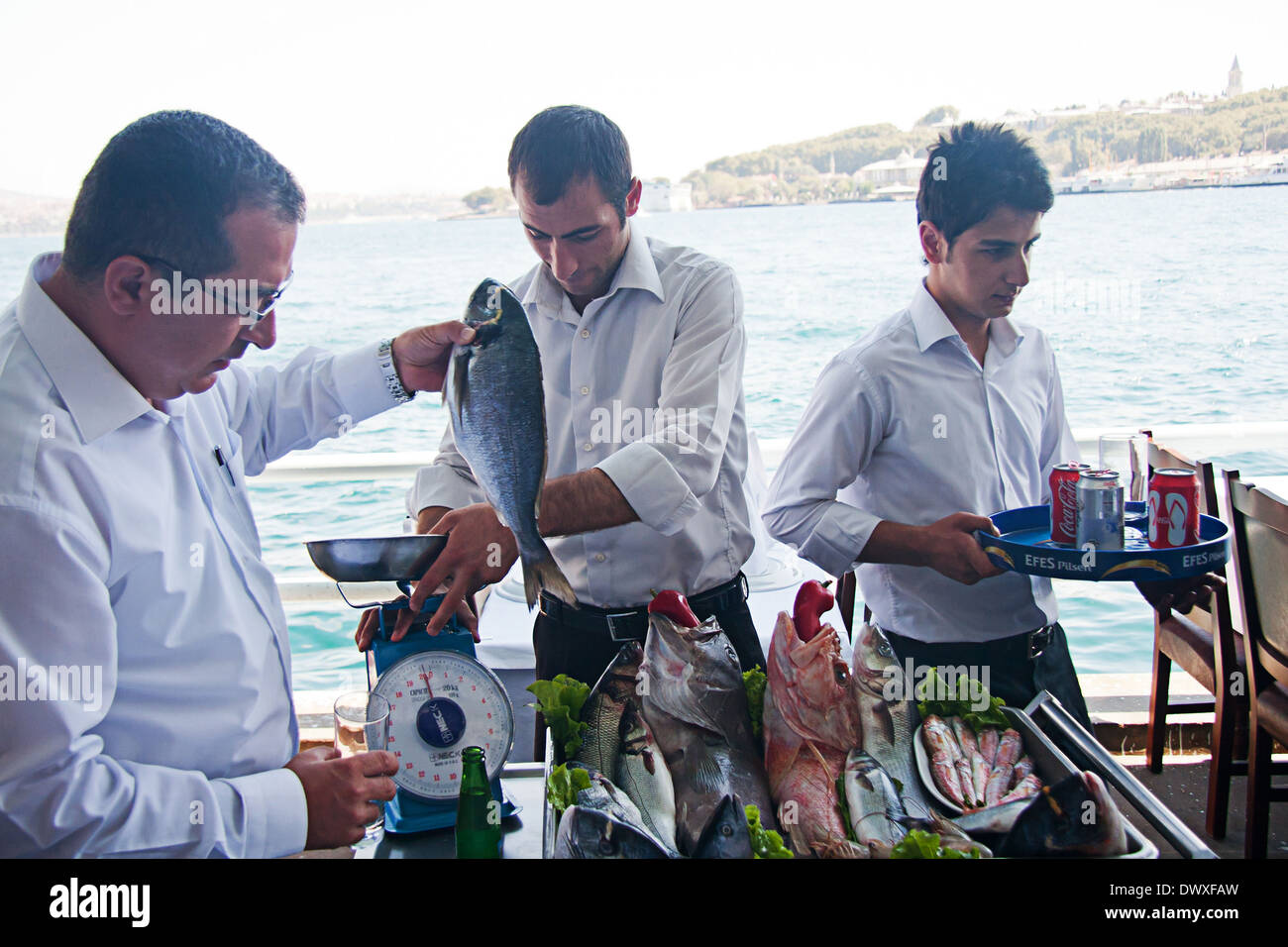 Fish restaurant in Galata bridge; Istambul Stock Photo - Alamy