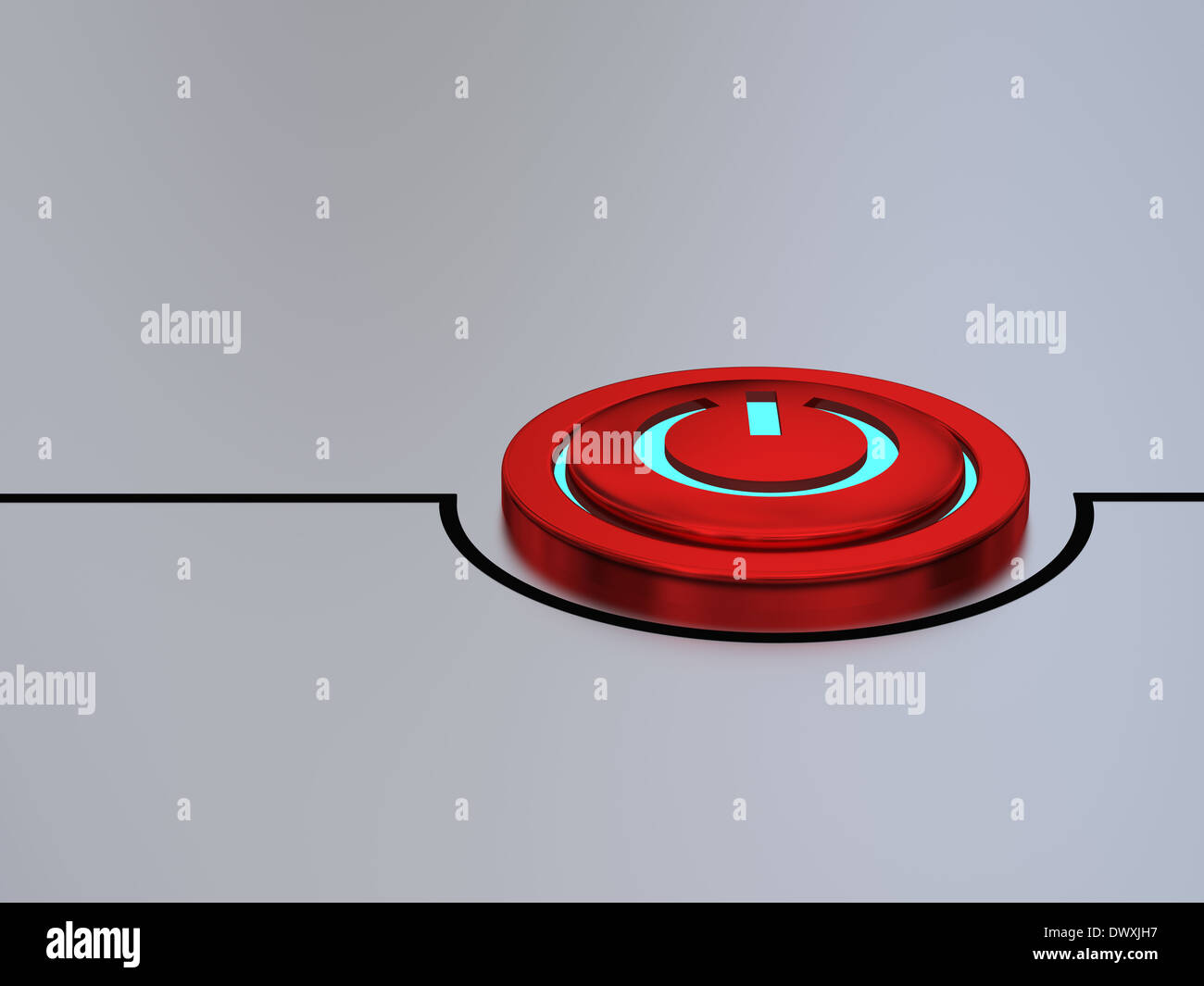 Red on-off button illustration with glowing blue light Stock Photo - Alamy