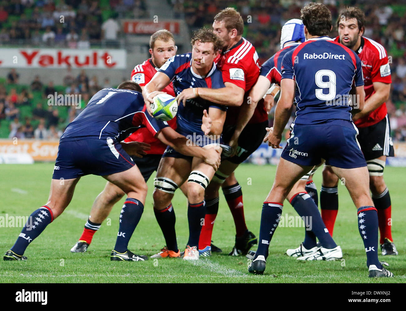 Melbourne, Australia. 14th Mar, 2014. Scott Higginbotham wins the ball ...